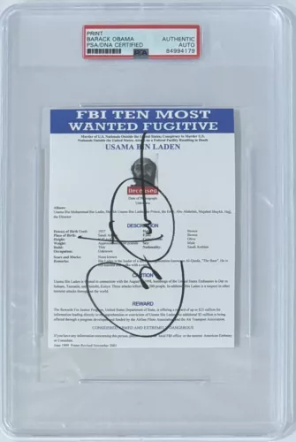 PRESIDENT BARACK OBAMA SIGNED OSAMA BIN LADEN WANTED POSTER PSA DNA ...