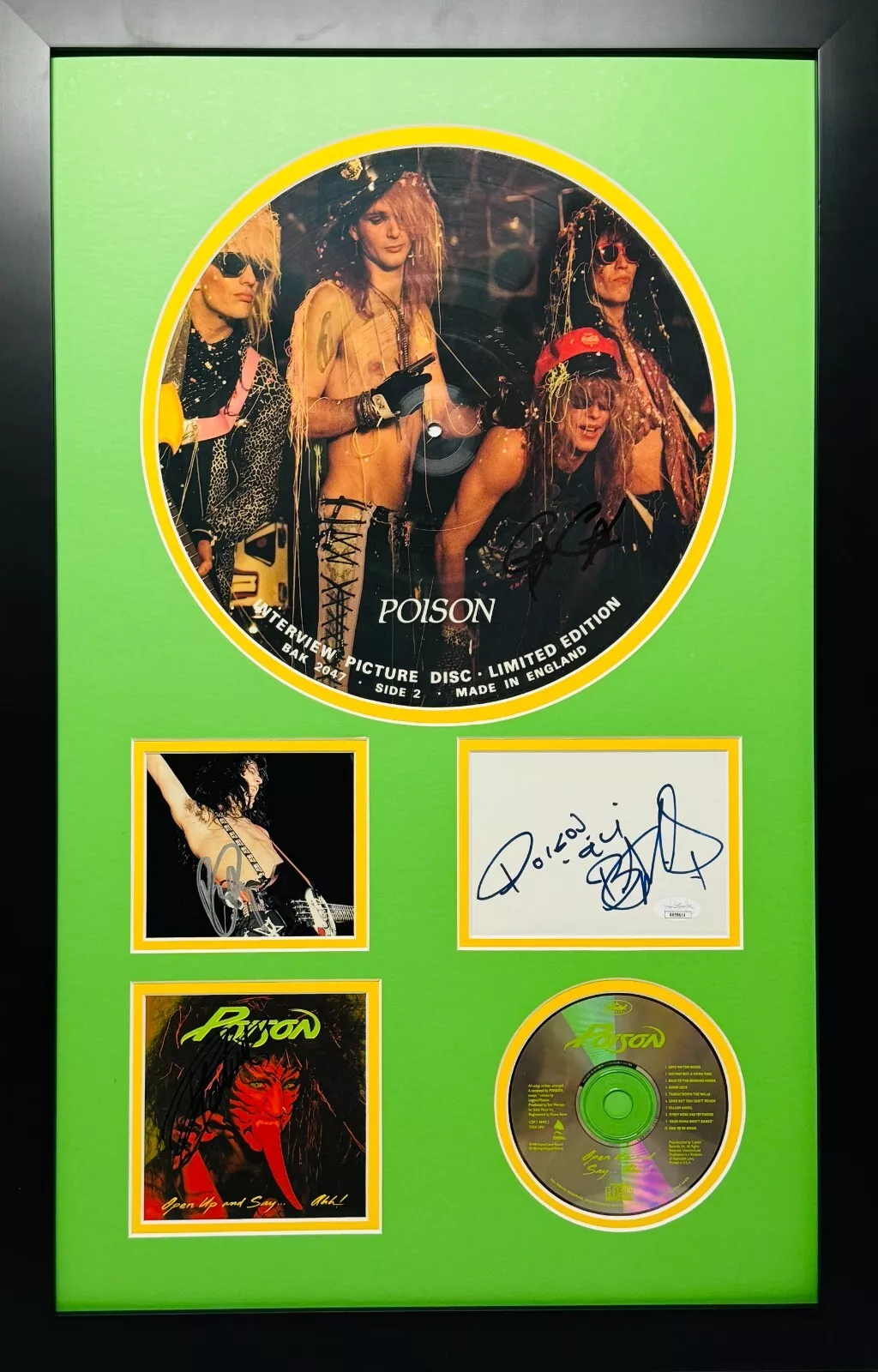 POISON Framed Signed Autograph Bret Michaels Rikki Rockett CC DeVille ...