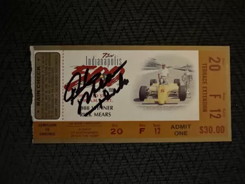 1989 Indy 500 Rick Mears Signed Ticket Stub (1988 Indy Race Winner ...