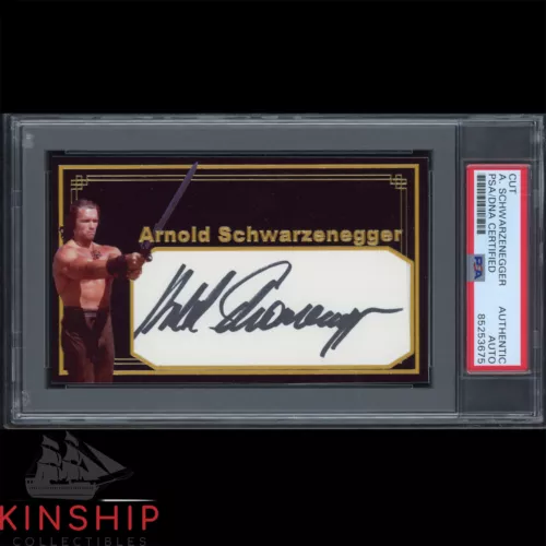 Arnold Schwarzenegger signed Cut 3x5 Custom Card PSA DNA Slab Actor ...