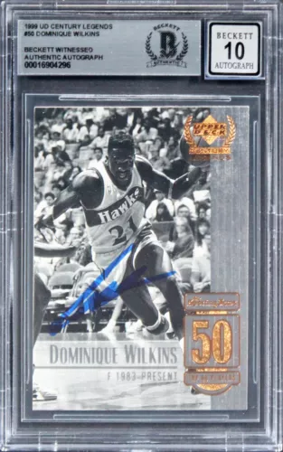 Hawks Dominique Wilkins Signed 1999 UD Century Legends #50 Card Auto 10 ...