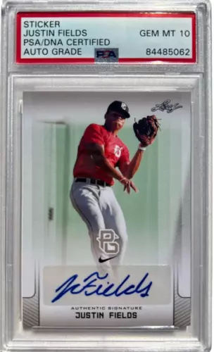 JUSTIN FIELDS SIGNED 2017 LEAF PERFECT GAME ROOKIE CARD RC BEARS AUTO ...