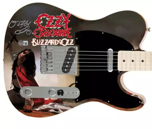 Ozzy Osbourne Signed Fender Blizzard Of Ozz Graphics Photo Guitar BAS ...