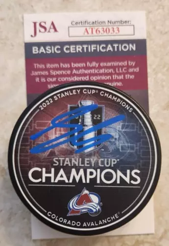Samuel Girard Signed 2022 Stanley Cup Champions Puck JSA COA Colorado ...