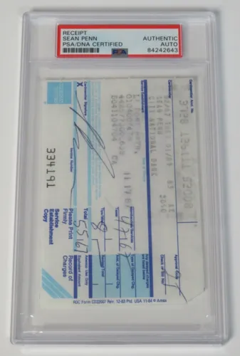 SEAN PENN Signed Autograph Auto Receipt PSA/DNA Slab Encapsulated ...