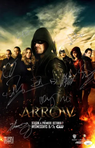 Arrow Cast Signed Autographed 11X17 Poster Amell Barrowman +7 JSA ...