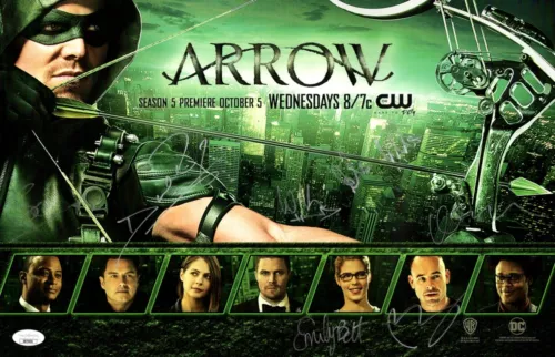 Arrow Cast Signed Autographed 11X17 Poster Amell Holland Ramsey +4 JSA ...