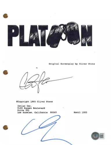 Charlie Sheen & Willem Dafoe Signed Autograph Platoon Movie Script Beckett COA | Autographia