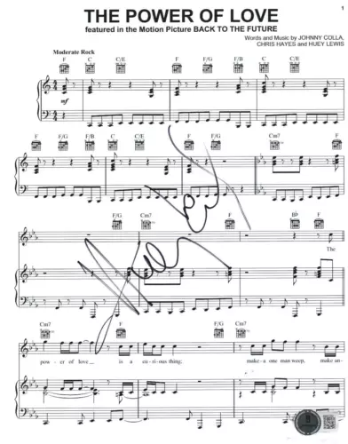 Huey Lewis Signed The Power of Love Sheet Music Back to the Future ...