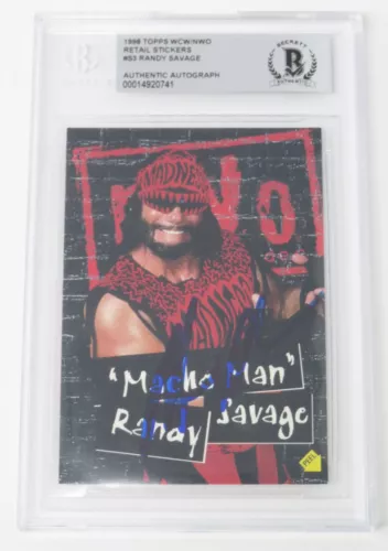 Macho Man Randy Savage WWF WWE Signed Auto 1998 Topps WCW Sticker Card ...