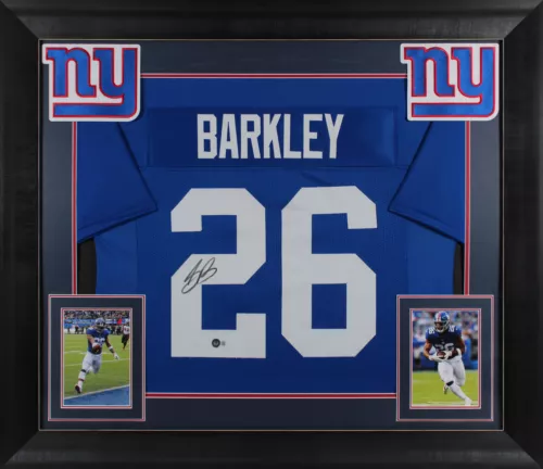 Saquon Barkley Authentic Signed Blue Pro Style Framed Jersey BAS ...