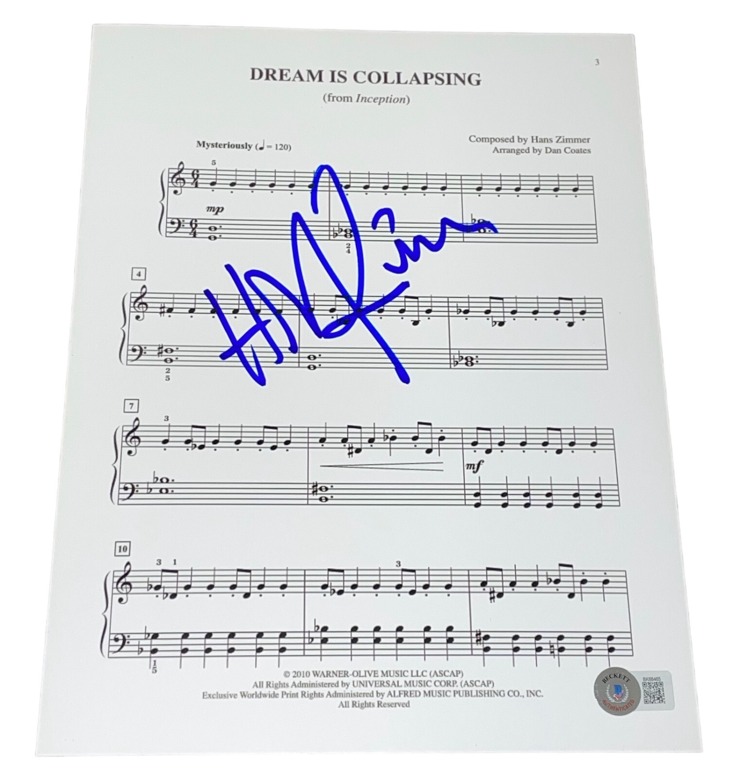 Hans Zimmer Signed Autograph Sheet Music Dream is Collapsing Inception ...