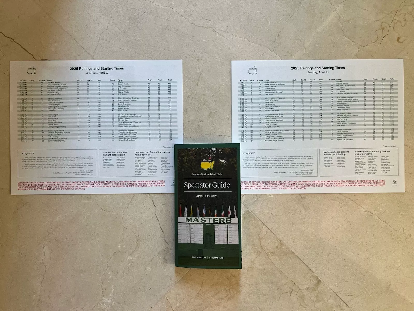 2025 Masters Tournament Spectator Guide & Weekend Pairings Sheets Rory ...