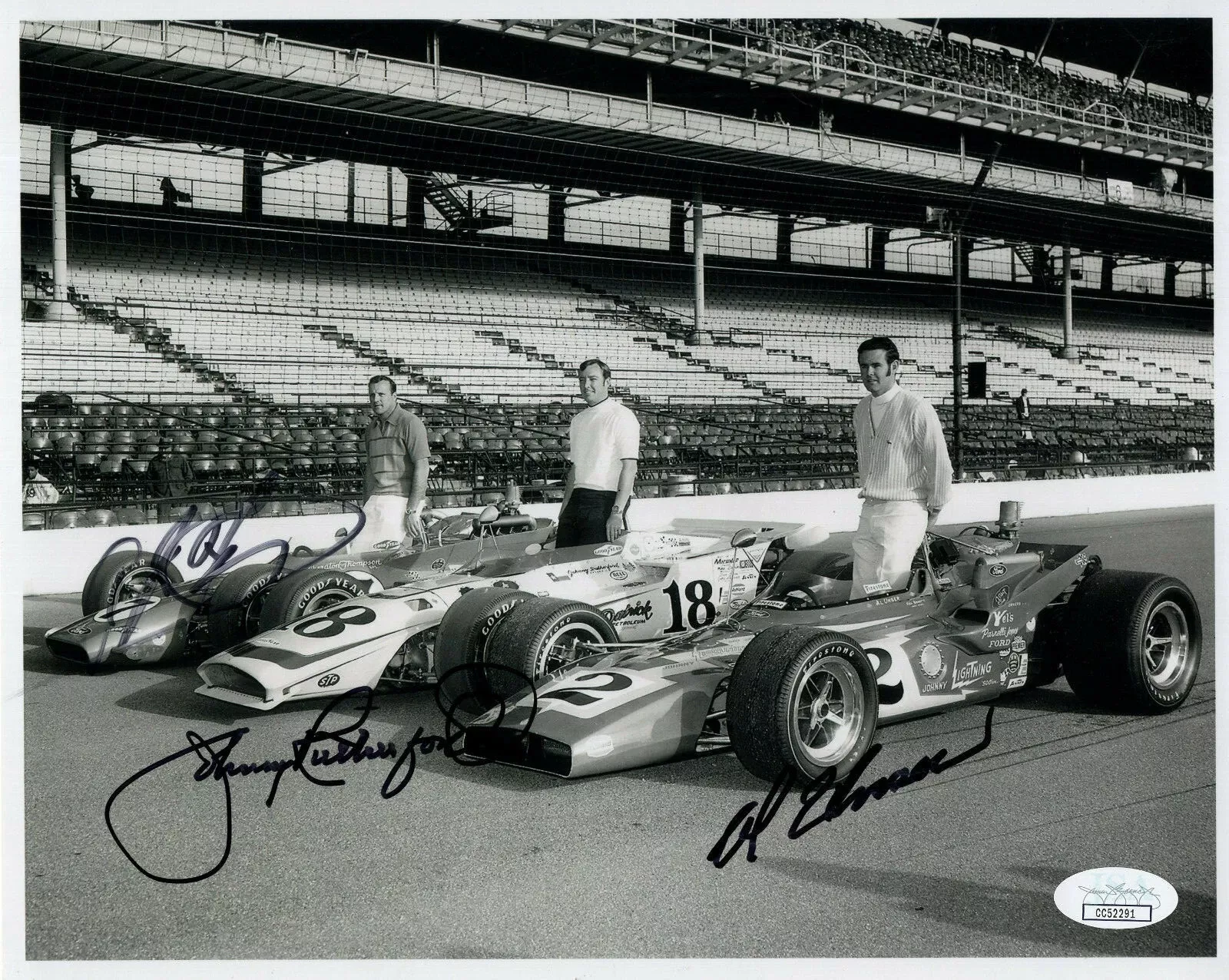 AL UNSER+AJ FOYT+RUTHERFORD HAND SIGNED 8x10 PHOTO RARE INDY LEGENDS ...