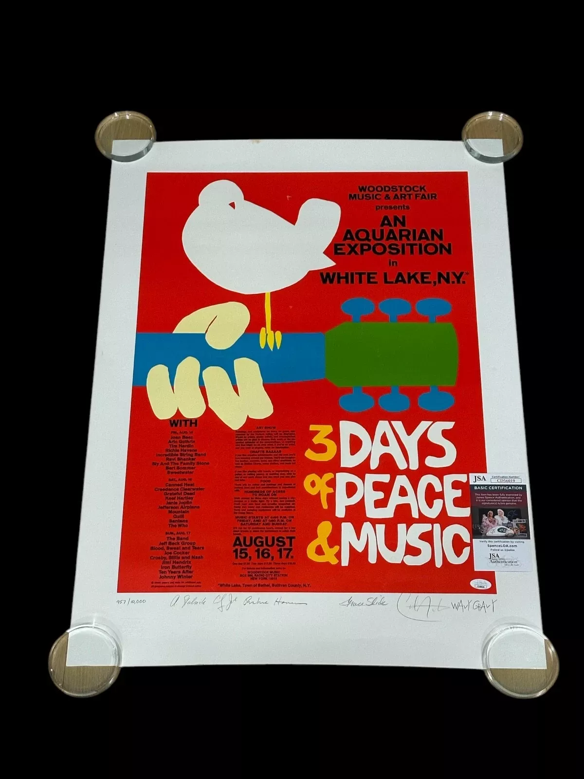 Carlos Santana Grace Slick Richie Havens Signed Autograph Woodstock ...