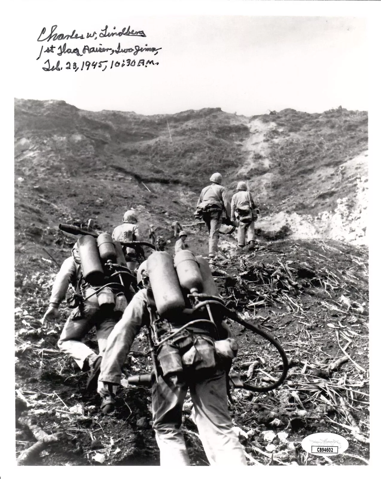 CHARLES LINDBERG HAND SIGNED 8x10 PHOTO FIRST FLAG RAISER IWO JIMA JSA ...