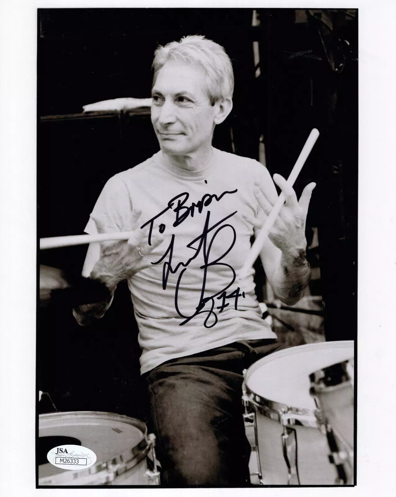 CHARLIE WATTS HAND SIGNED 8x10 PHOTO THE ROLLING STONES TO BRIAN JSA ...