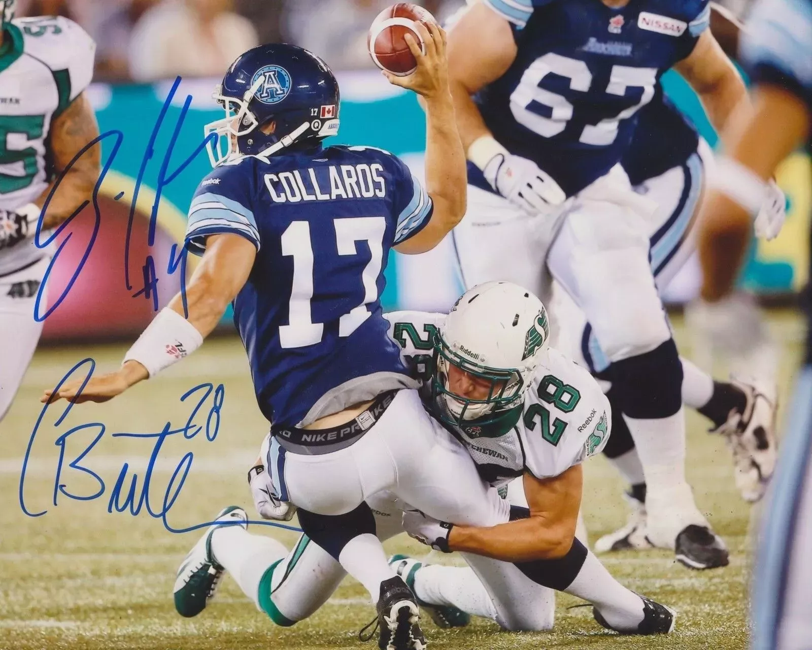 CHRIS BUTLER & ZACH COLLAROS SIGNED ROUGHRIDERS ARGONAUTS 8X10 PHOTO ...