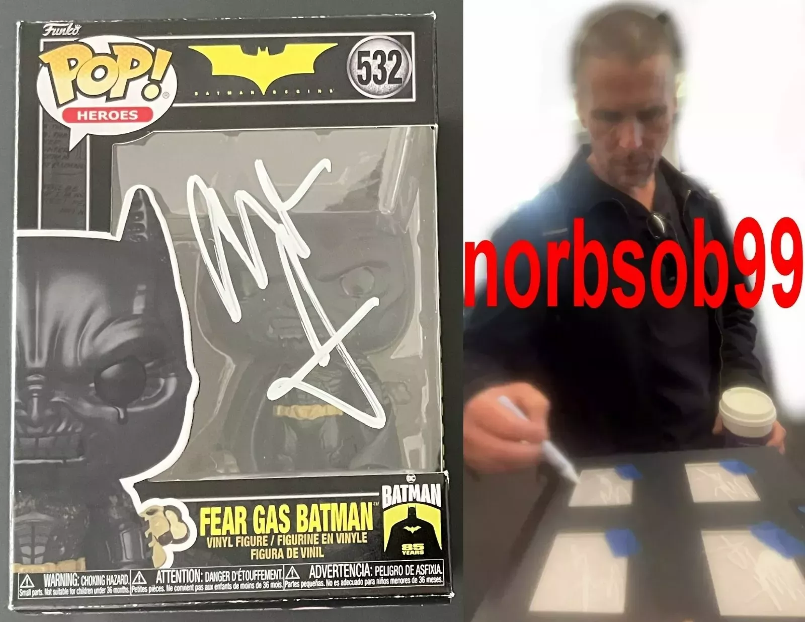 CHRISTIAN BALE SIGNED FEAR GAS BATMAN BEGINS FUNKO 532 w/EXACT PROOF BECKETT COA | Autographia