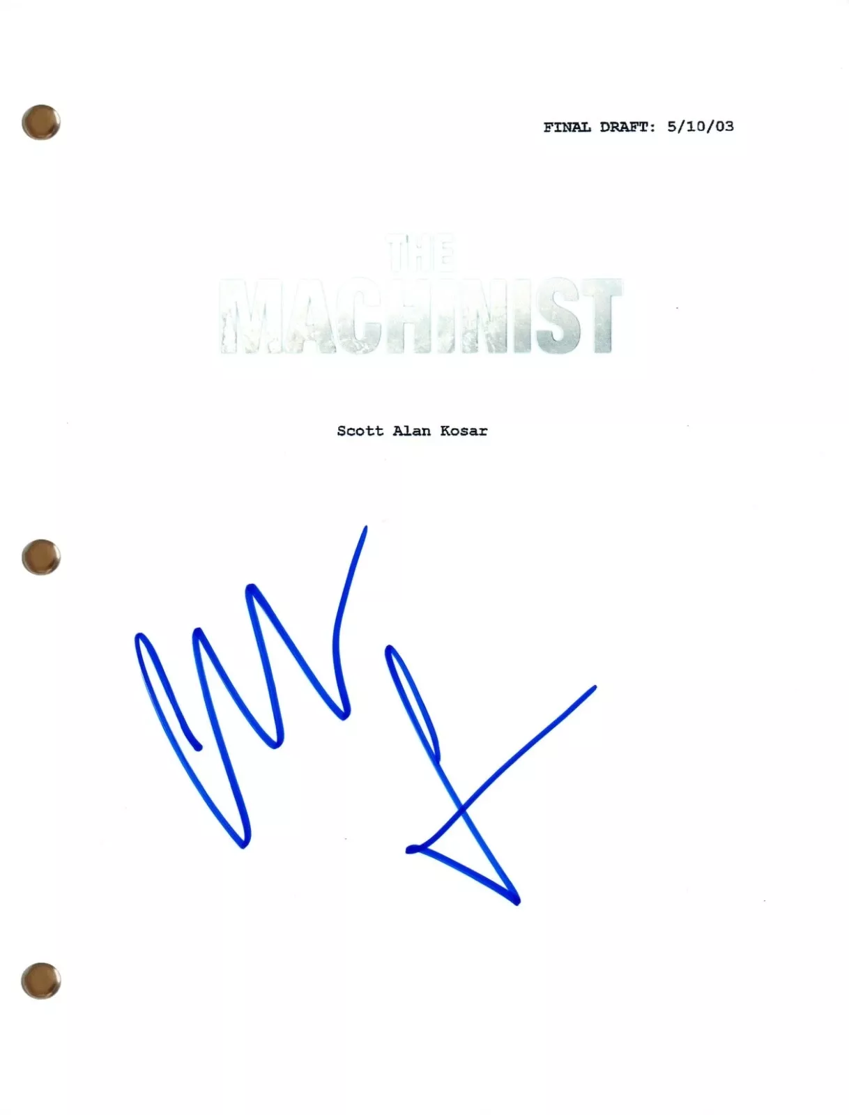 Christian Bale Signed The Machinist Movie Script Autograph Full ...