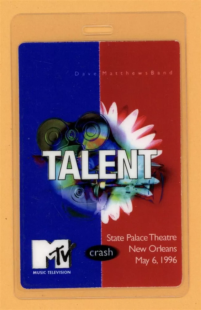 Dave Matthews Band 1996 Crash Tour Talent Laminated Backstage Pass ...