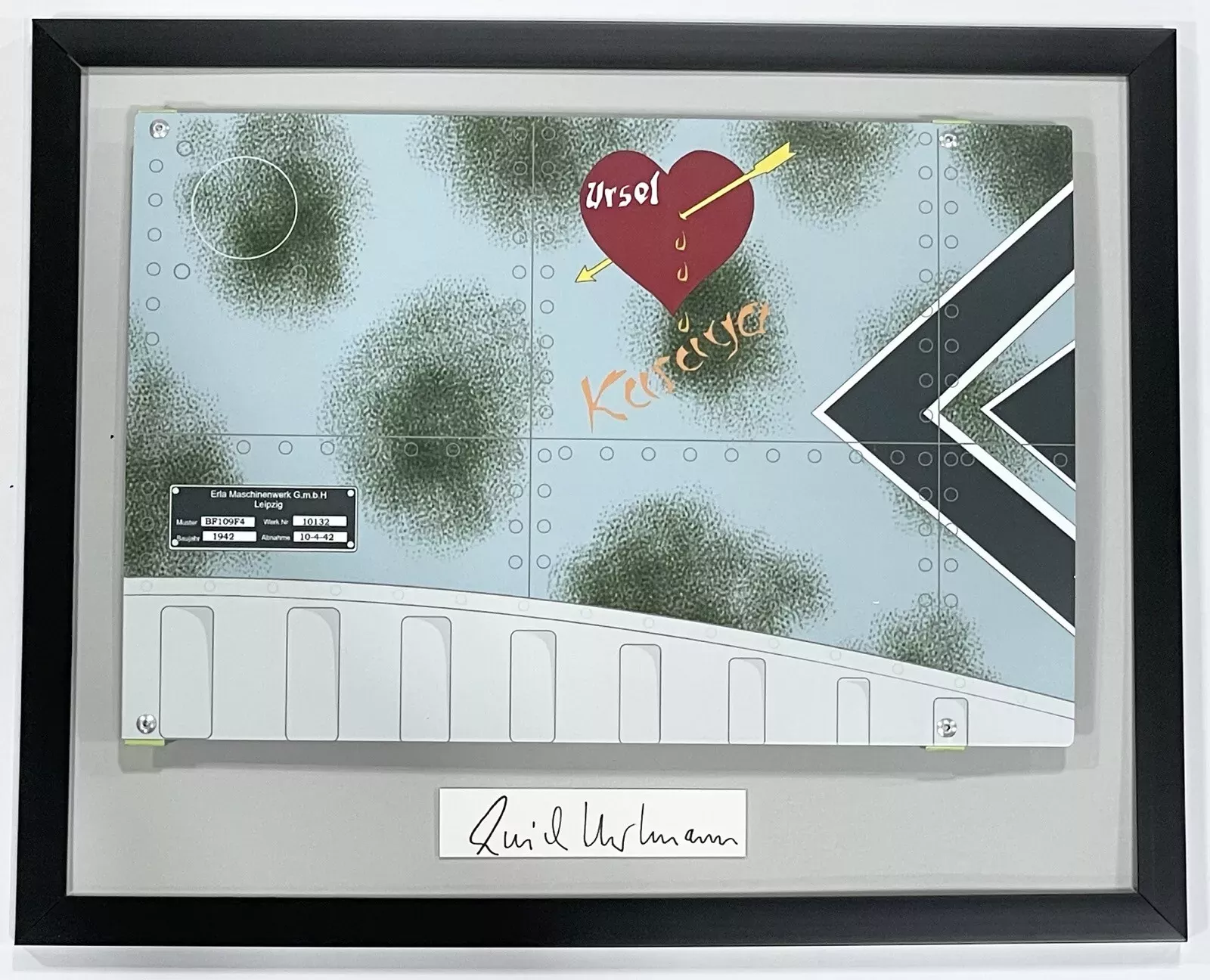 ERICH HARTMANN SIGNED 11X14 BF109 NOSE ART DISPLAY JSA WWII GERMAN ACE ...