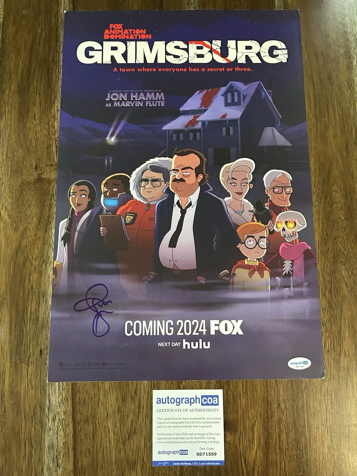 Jon Hamm ‘Grimsburg’ Signed 11x17 Poster ‘Marvin Flute’ ACOA Certified ...