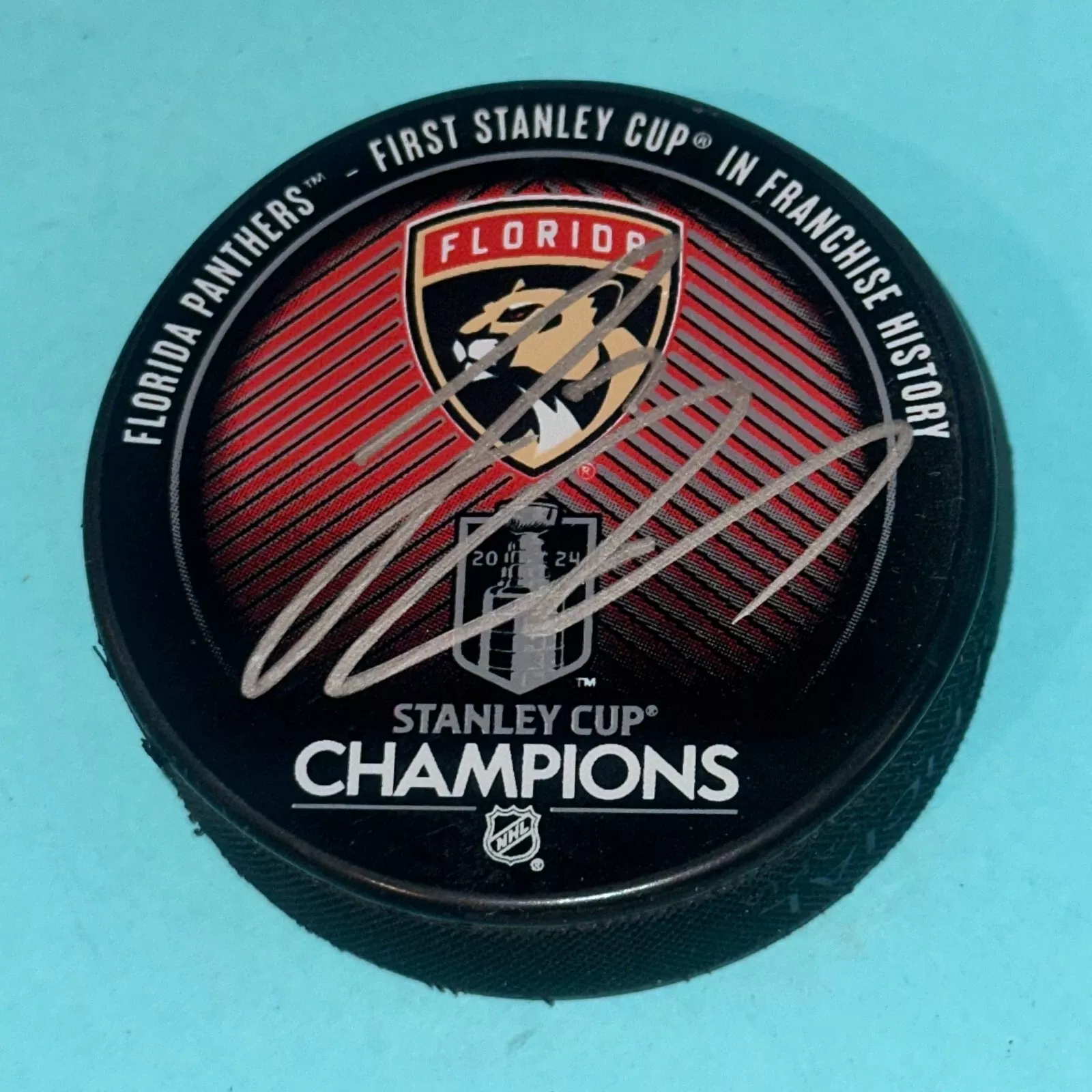 JOSH MAHURA (Panthers) Signed 2024 STANLEY CUP CHAMPS Puck Beckett (BAS ...