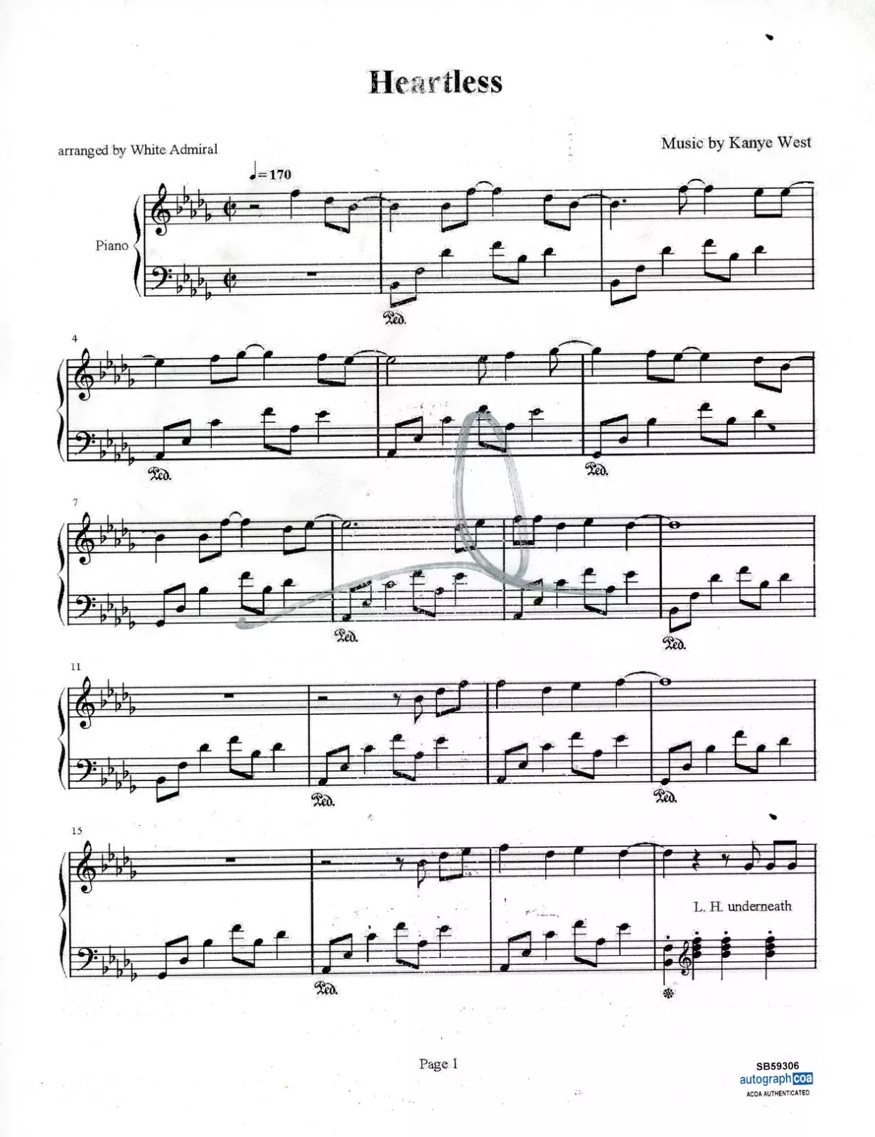 Kanye West Signed "Heartless" Sheet Music Autograph 8.5x11 Print Ye ...