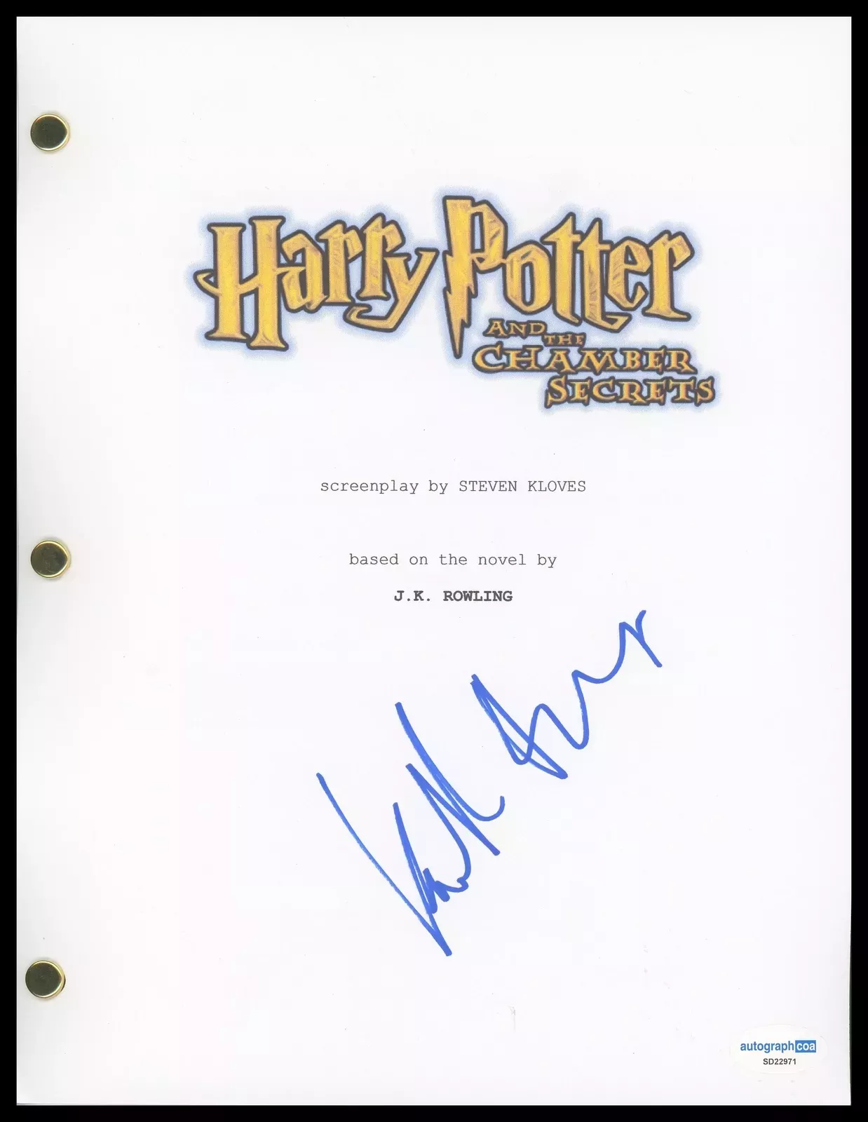 Kenneth Branagh "Harry Potter and Chamber of Secrets" SIGNED Script ...