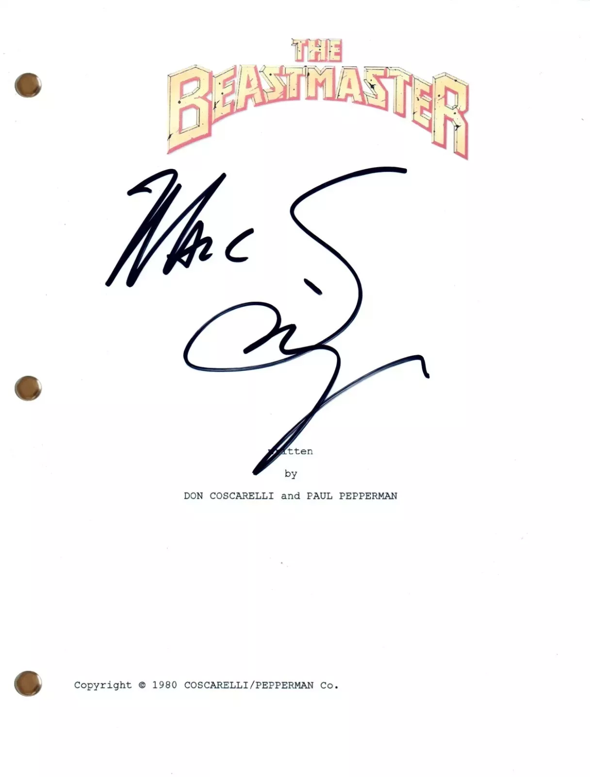 Marc Singer THE BEASTMASTER Signed Autograph Movie Script Full ...