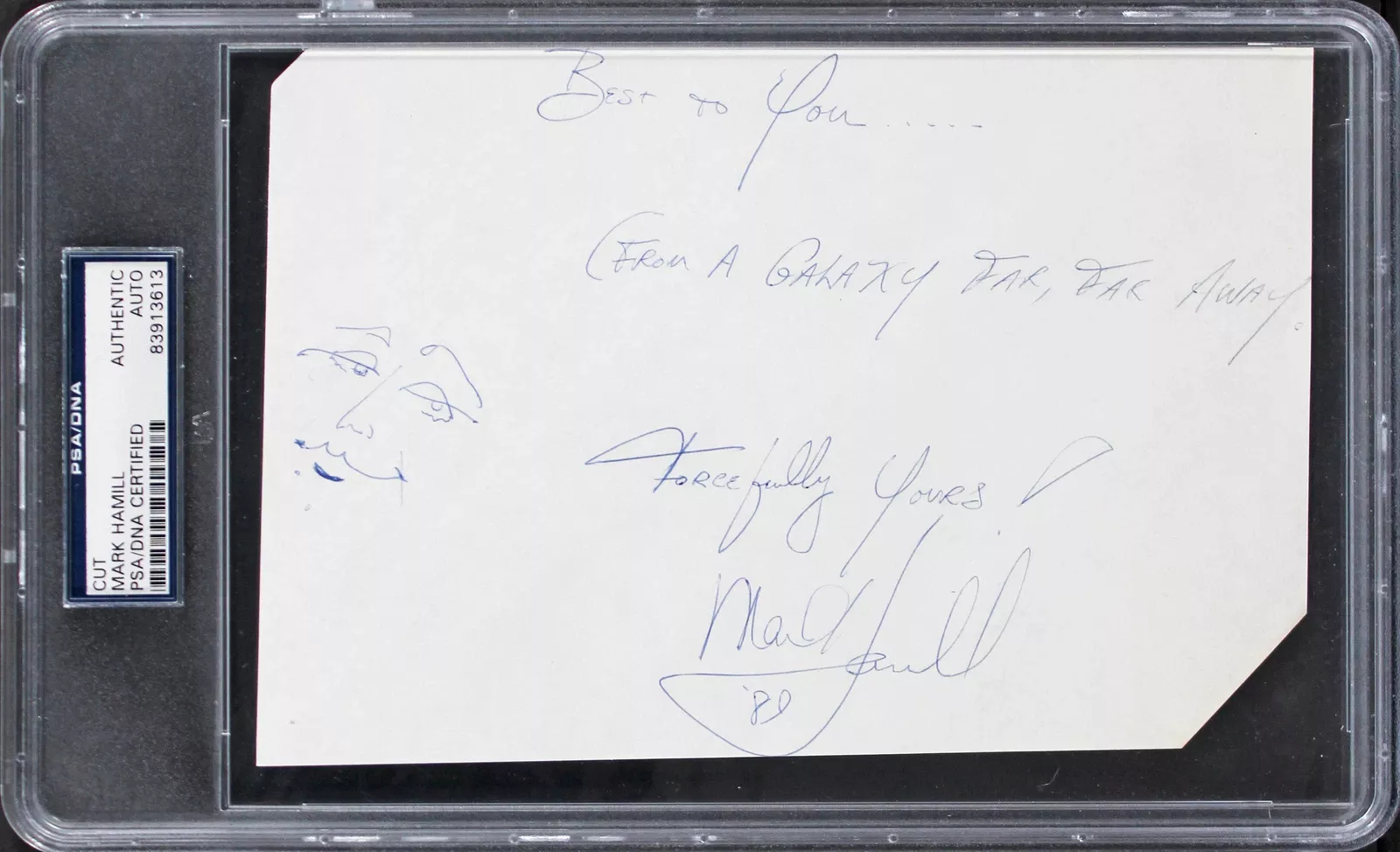 Mark Hamill Signed 5.5x7.5 Cut w/ Self Portrait Luke Skywalker Sketch ...