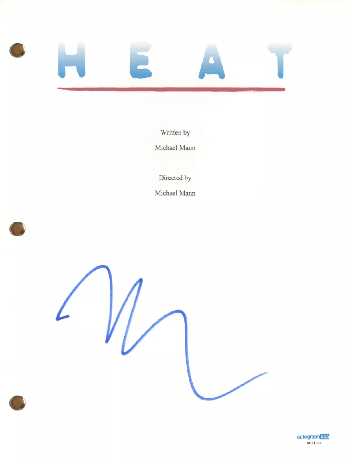 Michael Mann "Heat" Signed Autograph Movie Script Full Screenplay ...
