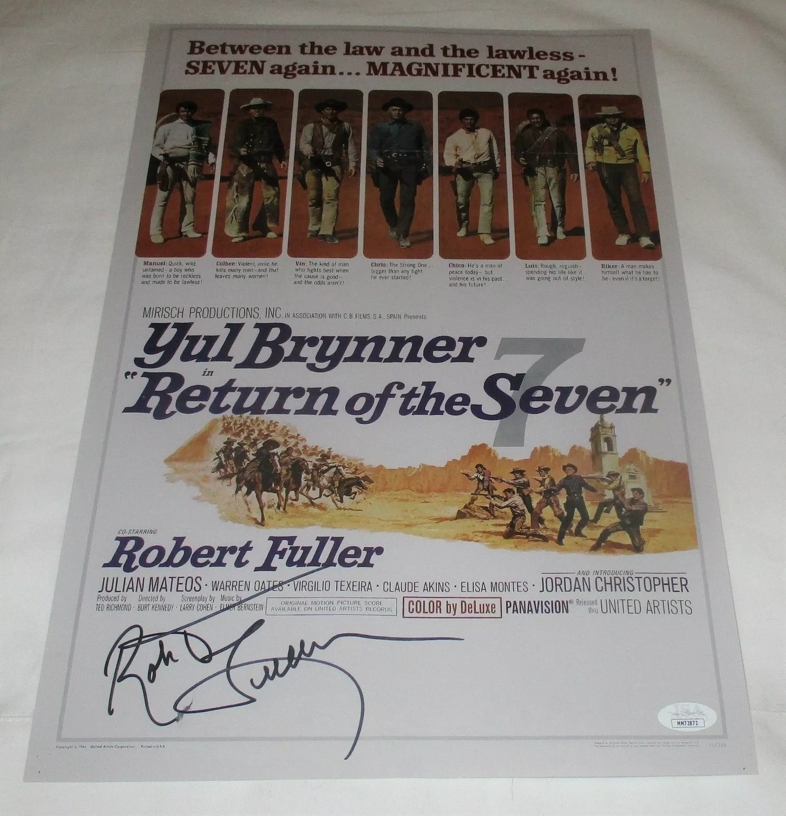 ROBERT FULLER SIGNED RETURN OF THE SEVEN 12X18 MOVIE POSTER JSA | Autographia
