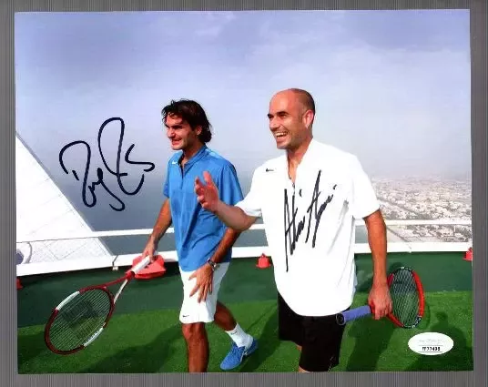 ROGER FEDERER+ANDRE AGASSI HAND SIGNED 8x10 PHOTO BOTH SIGNED RARE JSA ...