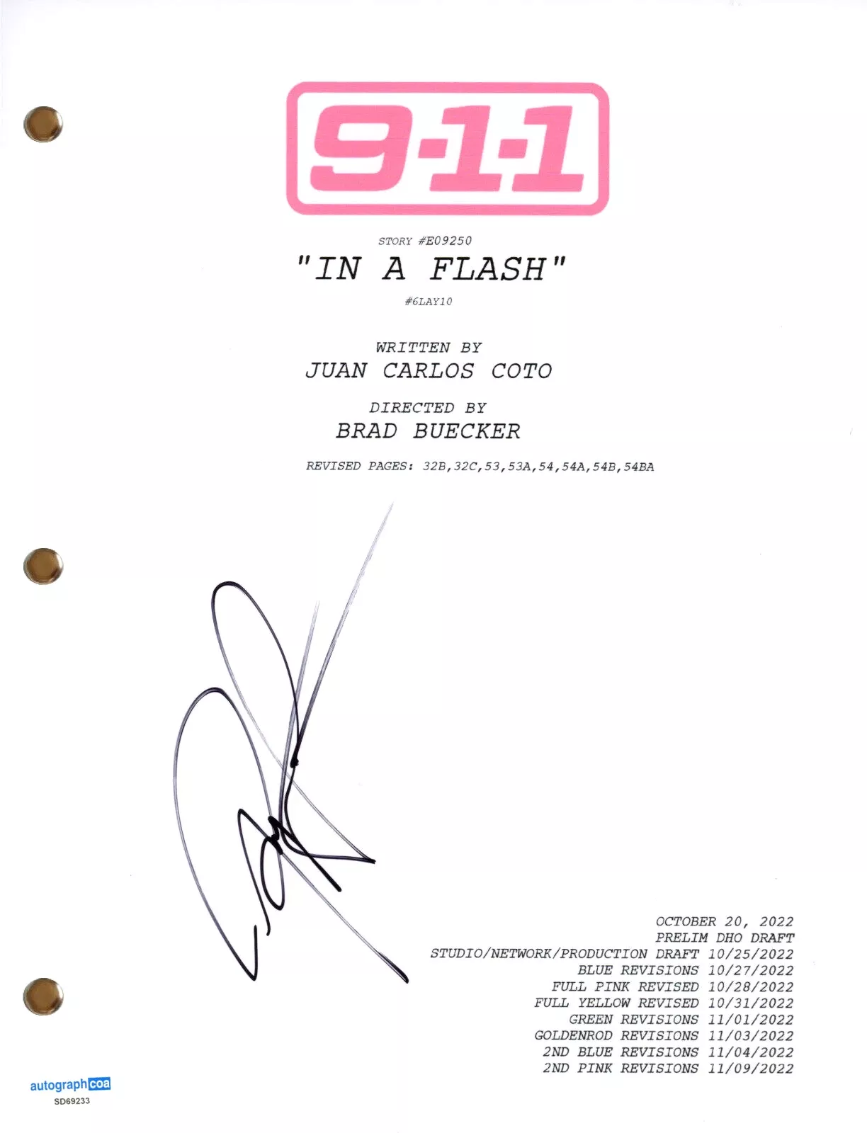 Ryan Guzman "9-1-1" Signed Autograph Full Episode Script TV Screenplay ...