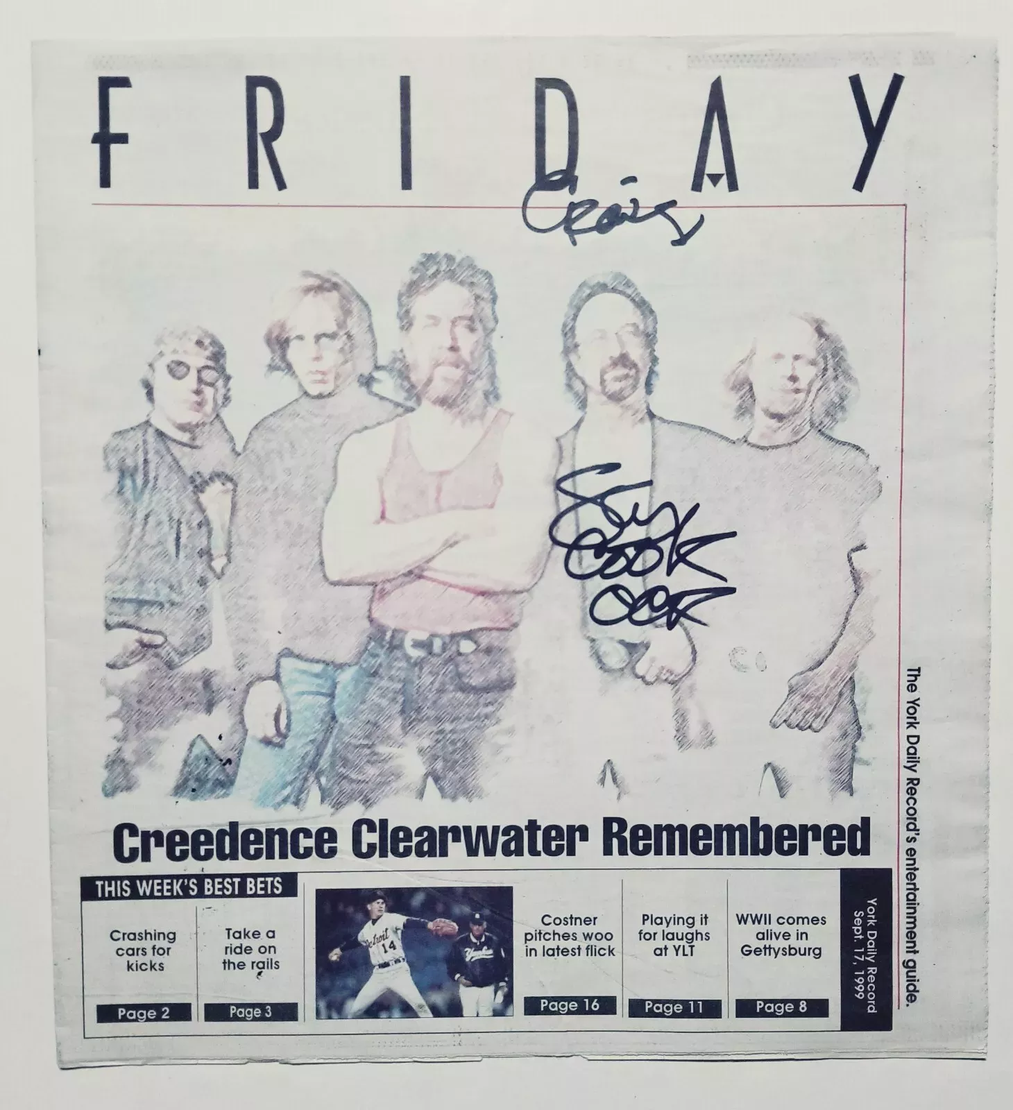 Stu Cook of Creedence Clearwater Revival REAL SIGNED Friday Newspaper ...