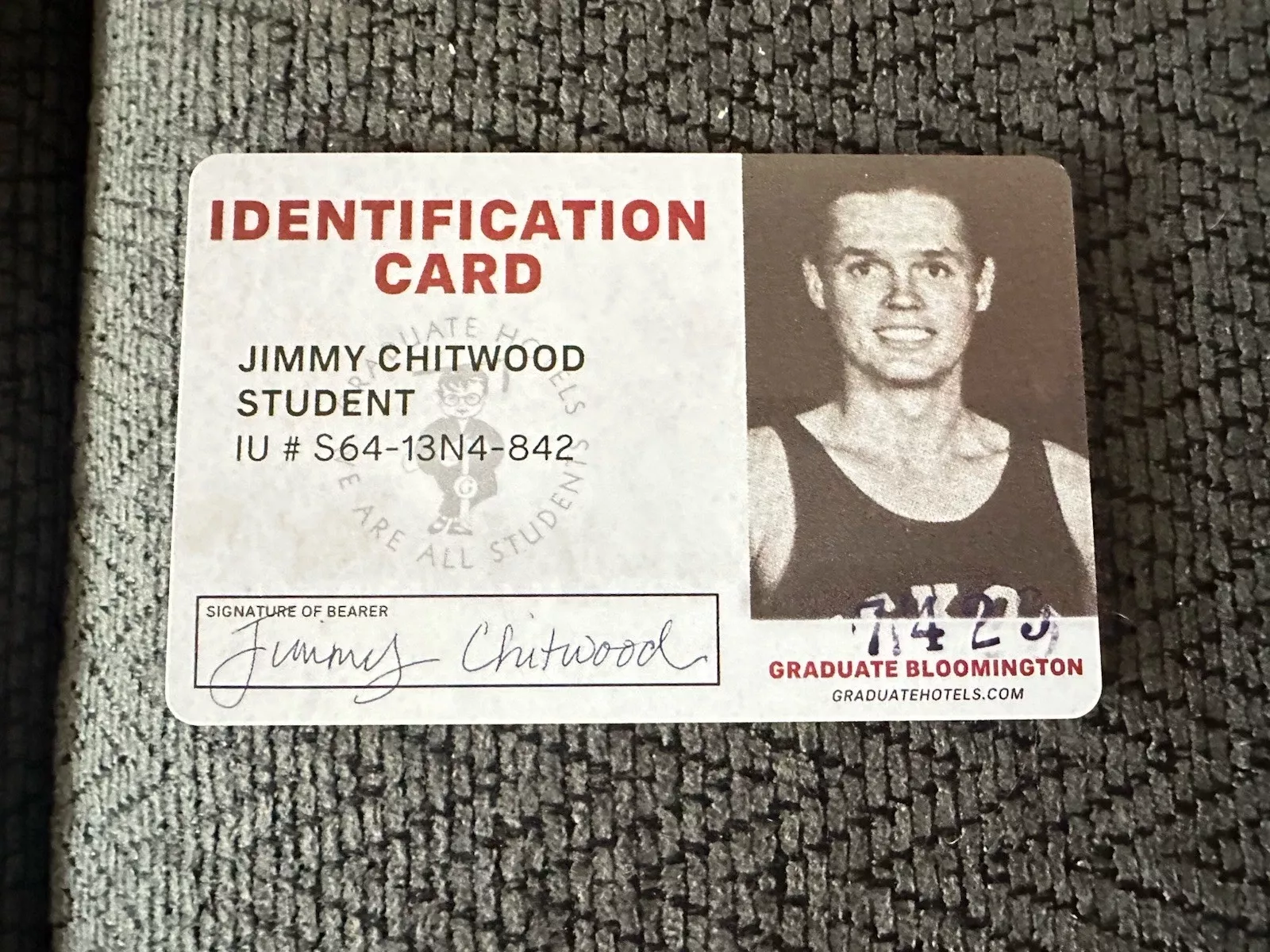 The Graduate Hotel Bloomington Indiana Key Card Hoosiers Movie Jimmy ...