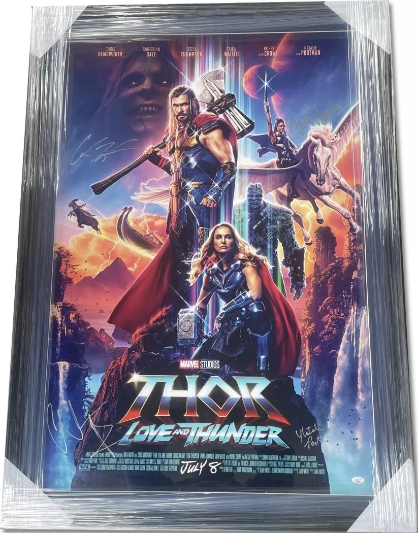 Thor Love And Thunder Cast Autographed Poster Chris Hemsworth +4 Framed JSA | Autographia