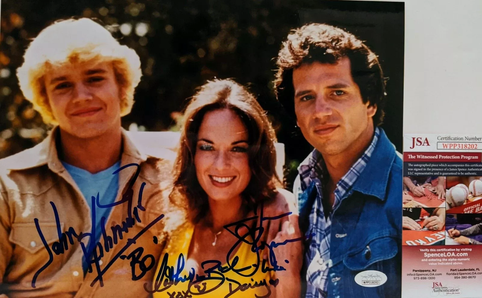 TOM WOPAT BACH SCHNEIDER Signed Autograph 9x12 Chrome Tech JSA DUKES OF HAZZARD | Autographia