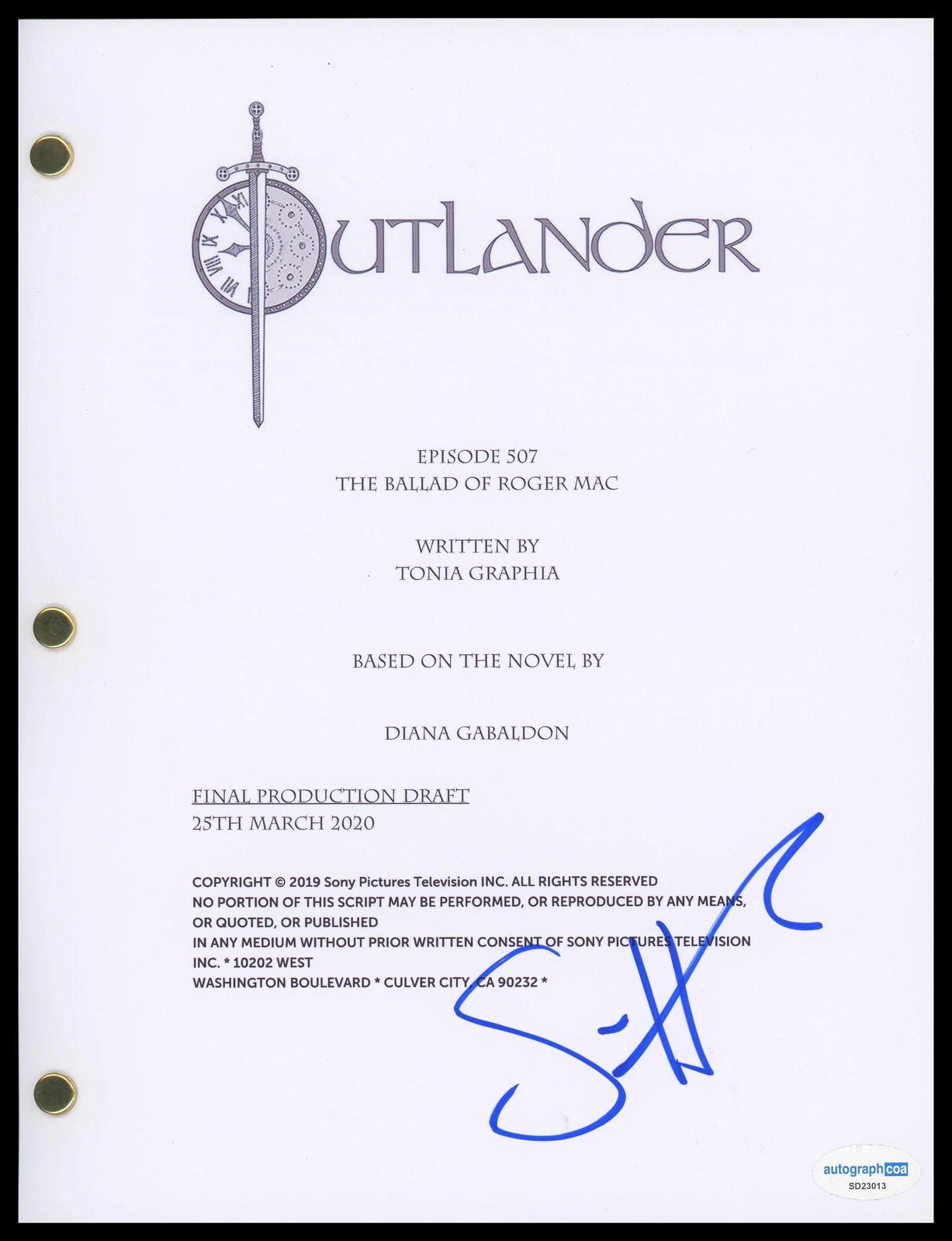 Sam Heughan "Outlander" AUTOGRAPH Signed 'The Ballad of Roger Mac ...
