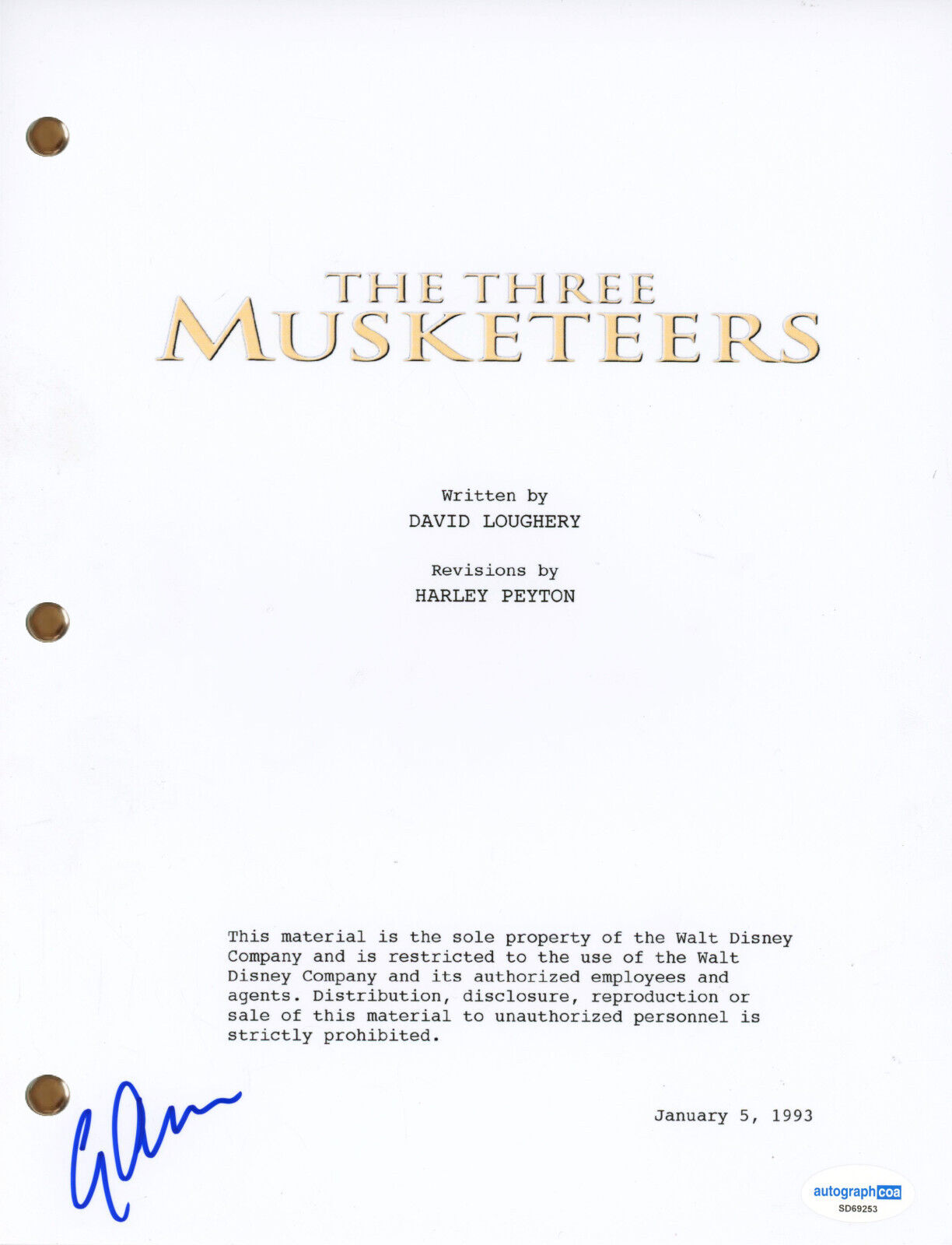 Gabrielle Anwar “The Three Musketeers” Signed Movie Script Full ...