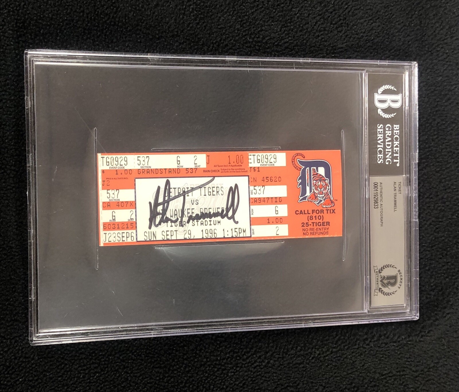 Alan Trammell Signed Detroit Tigers Final Game Ticket 1996 Beckett ...