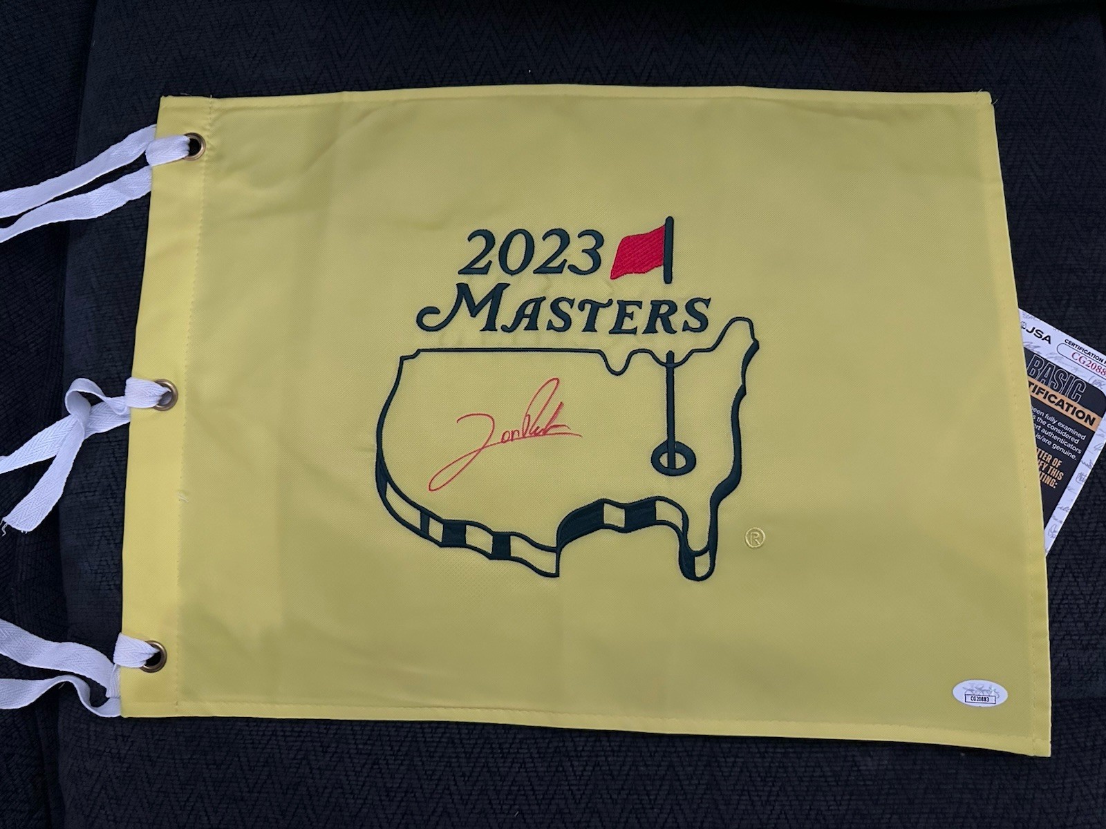 Jon Rahm SIGNED 2023 Masters Golf Flag JSA Authenticated COA Rare Black ...