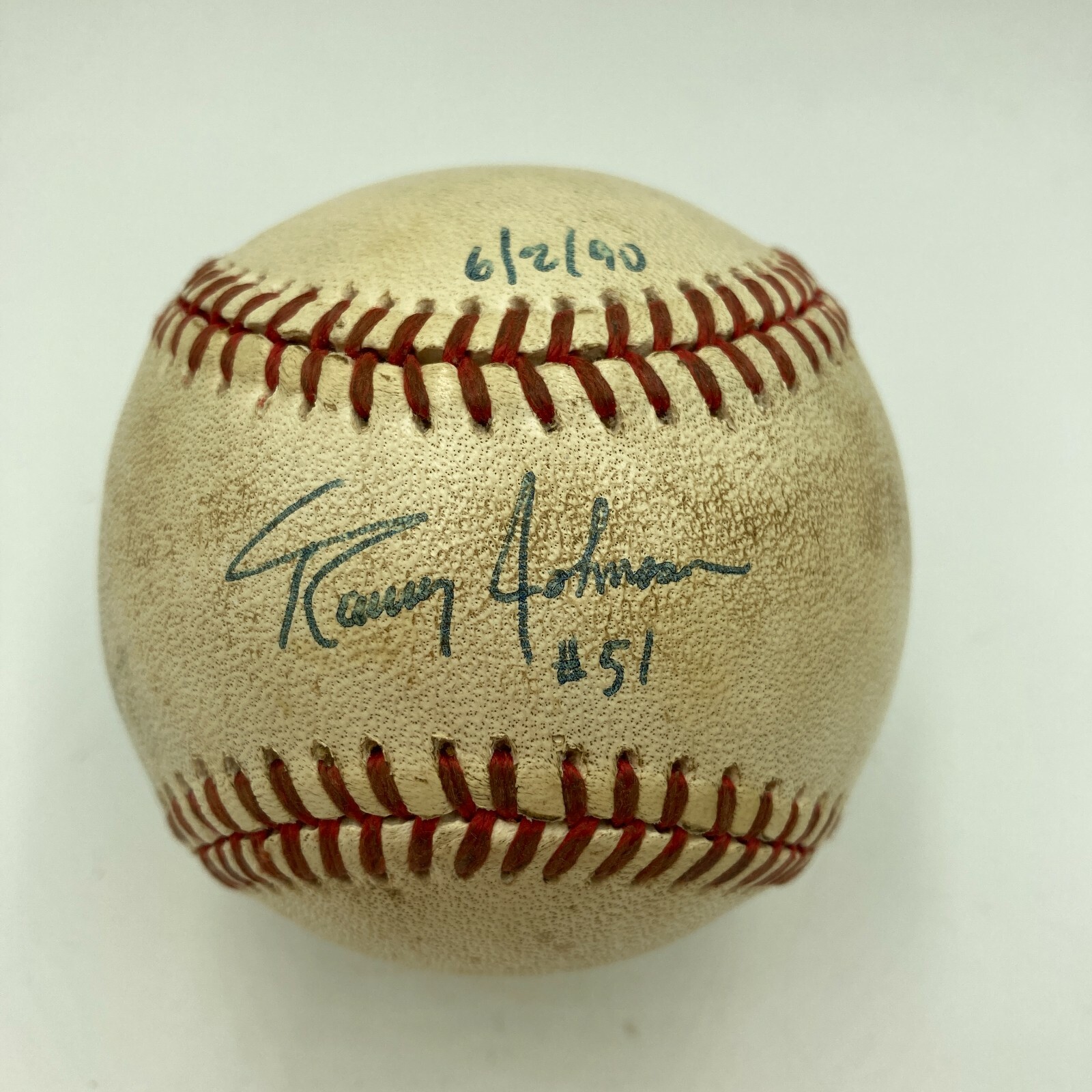 Randy Johnson First No Hitter Signed Game Used Baseball 6-2-1990 ...