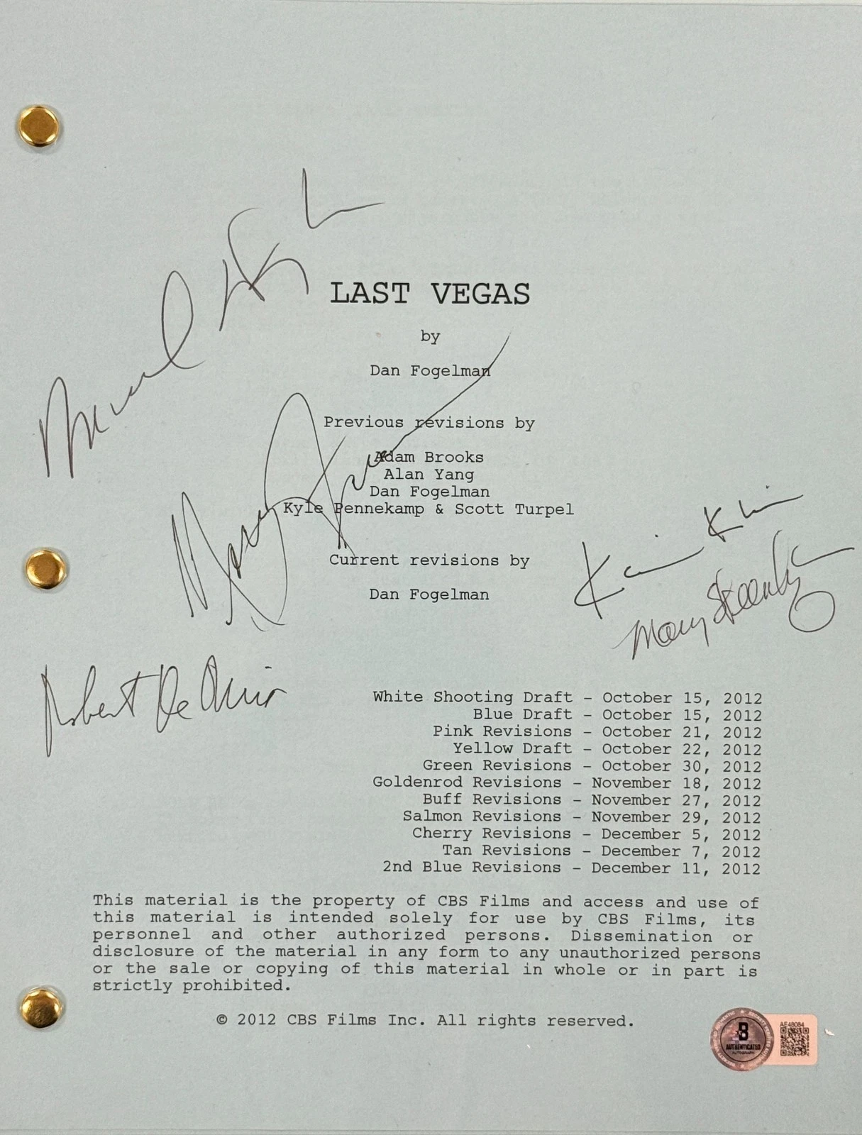 Last Vegas Cast Signed Script De Niro Freeman Douglas Autograph Beckett ...
