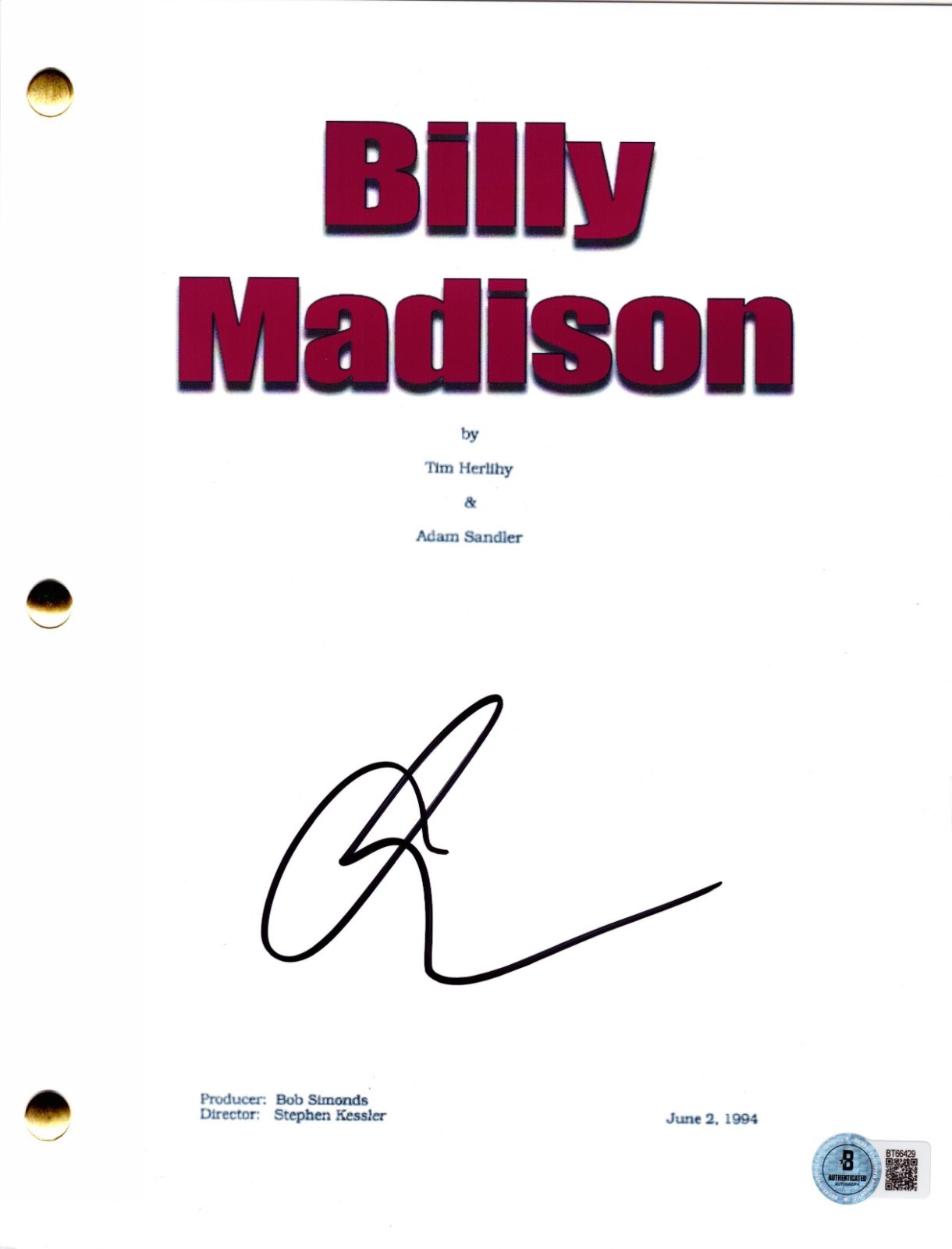 Adam Sandler Signed Billy Madison Full Script Authentic Autograph ...