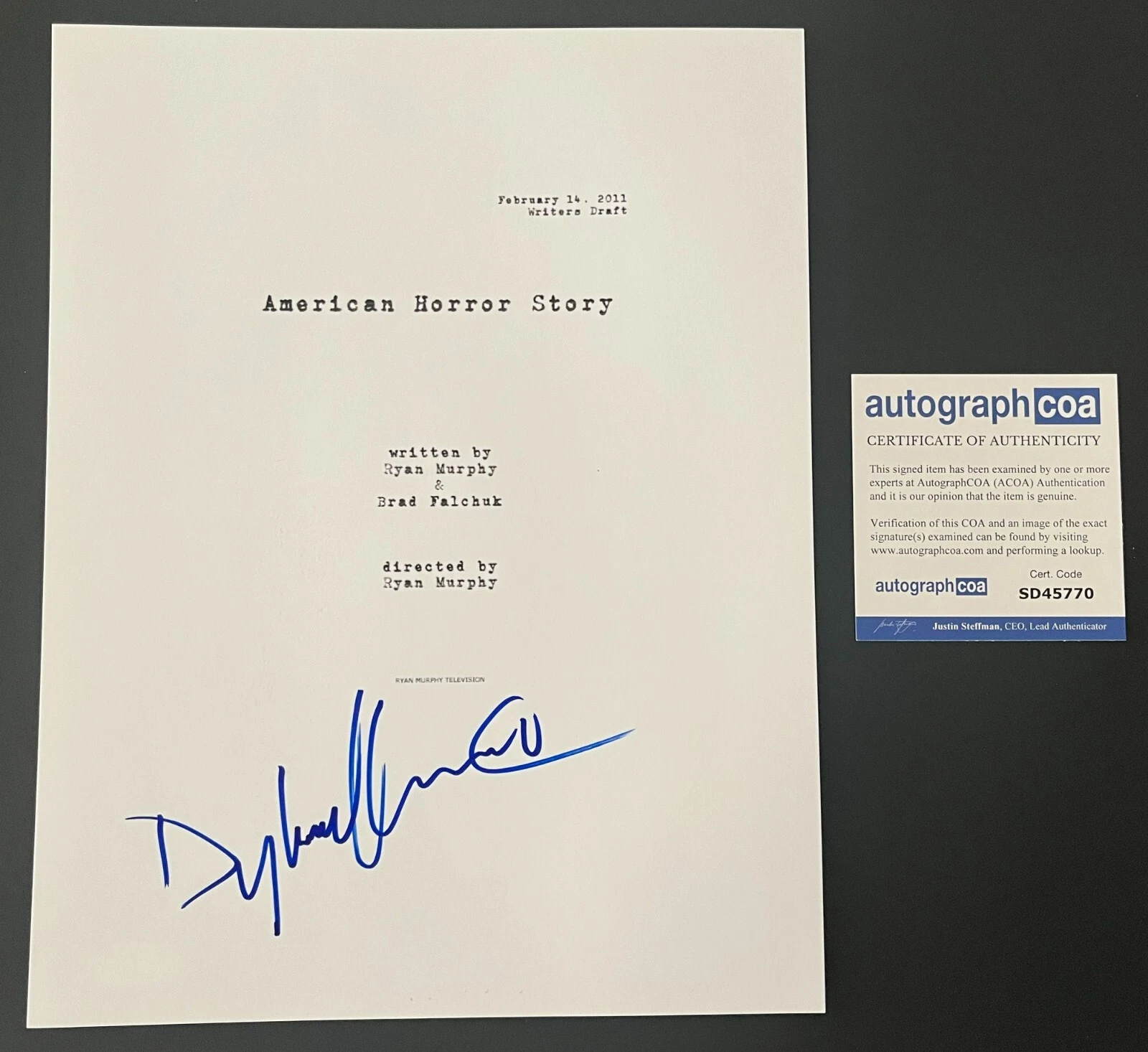DYLAN MCDERMOTT SIGNED AMERICAN HORROR STORY PILOT SCRIPT w/PROOF ...