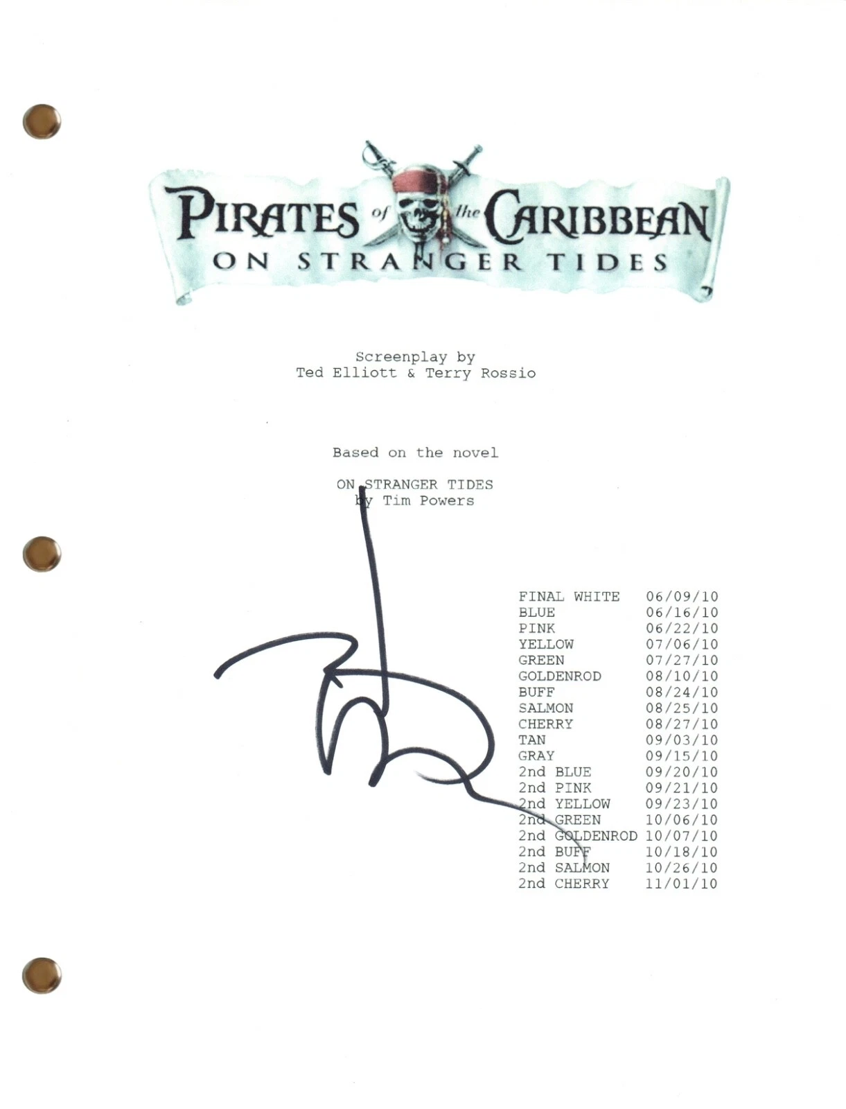 Johnny Depp Signed Pirates of the Caribbean Autograph Full Movie Script ...