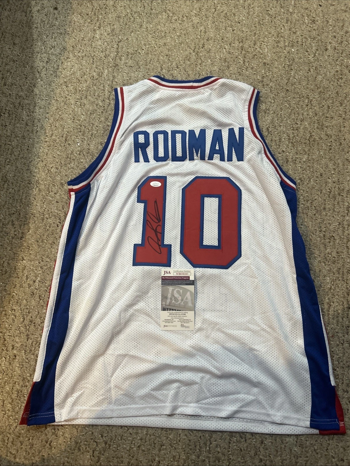 DETROIT PISTONS- DENNIS RODMAN SIGNED AUTOGRAPH JERSEY JSA COA THE WORK ...